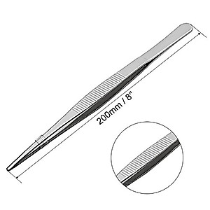uxcell 4 Pcs 8-Inch Stainless Steel Straight Blunt Tweezers Serrated Tip Daily Garden Tool