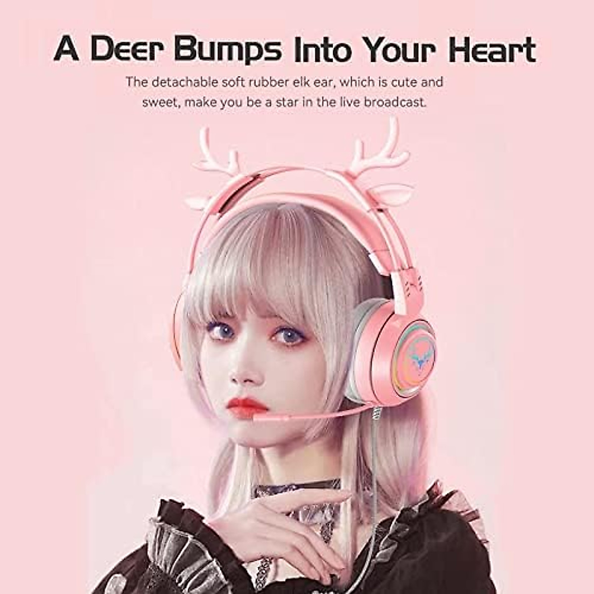 Atrasee Stereo Gaming Headset for PS4 PC Xbox One PS5 Controller, Noise Cancelling Over Ear Headphones with Mic, LED Light, Bass Surround, Soft Memory Earmuffs for Laptop Mac Nintendo (Blue Antlers)