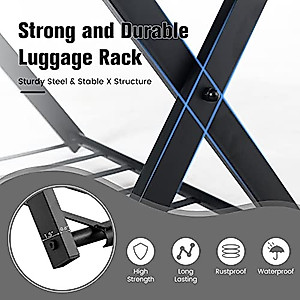 Safstar Folding Luggage Rack with Shoe Shelf, Metal Suitcase Stand, Portable Baggage Holder for Bedroom, Hotel, Guest Room, Black (Set of 2)