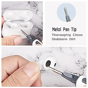 Cleaner Kit for Airpods, Bluetooth Airpods Pro Earbuds Cleaning Kit Pen with Soft Brush Flocking Sponge, Compact Portable Multifunctional Earbuds Cleaning Tool for Airpods, Cellphones, Camera (White)