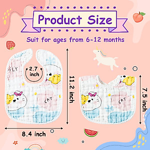 2ooya 8Pcs Muslin Baby Bibs Adjustable Baby Bandana Drool Bibs 6 Absorbent Cotton Layers Infant Bib Drooling Feeding Eating Teething Bibs Keepsake Gift for Newborn Babies