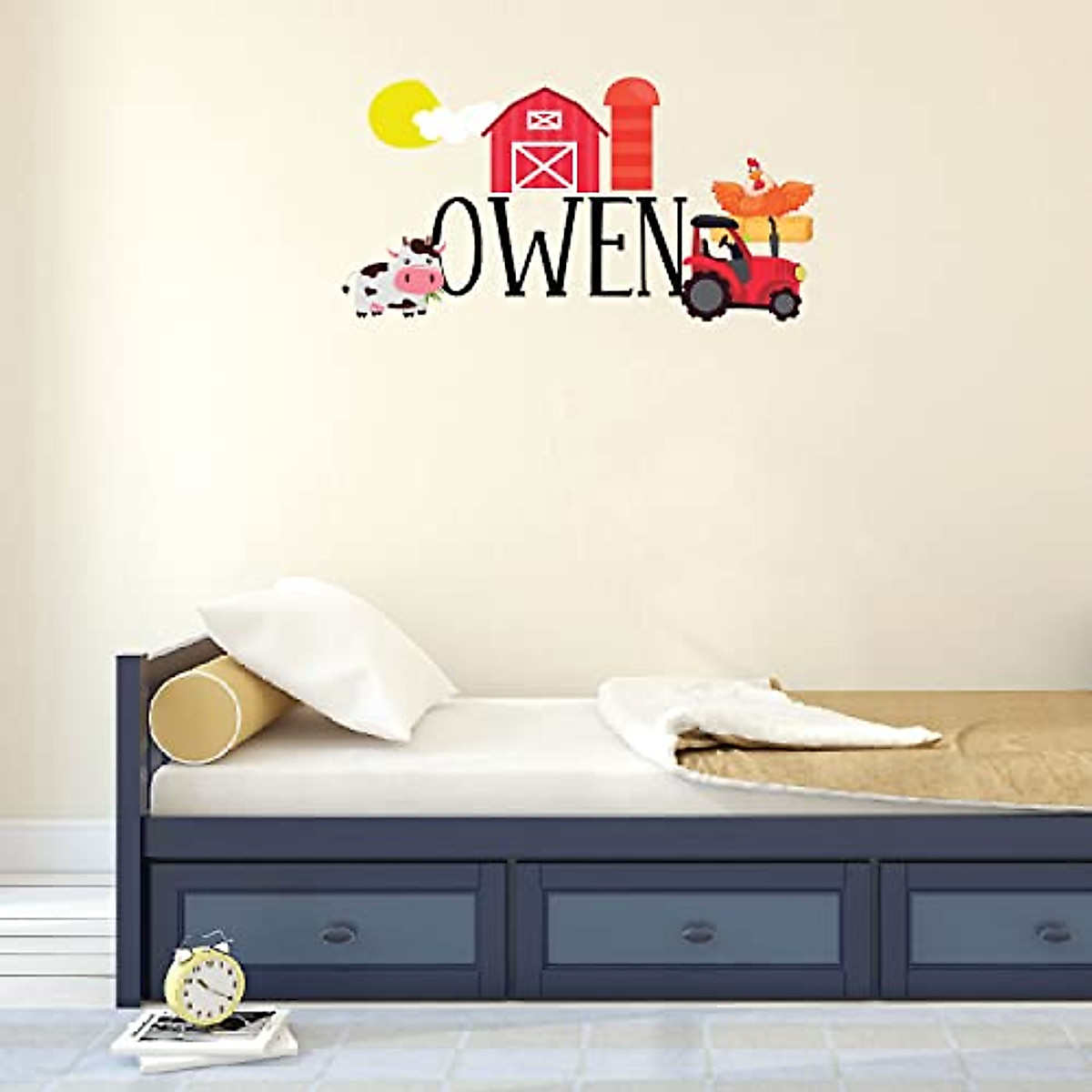 Barn Tree and Tractor Personalized Name Nursery Wall Decal Vinyl Sticker | Multiple Font Options | Custom Kids Room Décor | Bedside Decals | Children’s Room | Car | Laptop