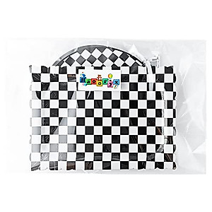 Haooryx 7Pcs Checkered Cupcake Stand Set, 2 Black White Checkered 3-Tier Cupcake Tower Cardboard Dessert Holder 1 Round Cake Stand Platters 4 Rectangle Serving Tray for Theme Birthday Party Supplies