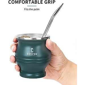 Cuopru Yerba Mate Tea Cup Double-walled Mate Cup with Straw Stainless Steel Yerba Mate Set with Bombilla Yerba Mate (Black)