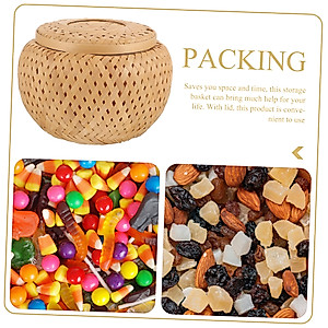 LIGHTAOTAO Bamboo Weaving Round Bamboo Basket with lid Tea Bag Organizer Coffee Canister Woven Serving Bowl Wicker Organizer bin Basket for Snacks Bread Basket Holder Gift Basket Food
