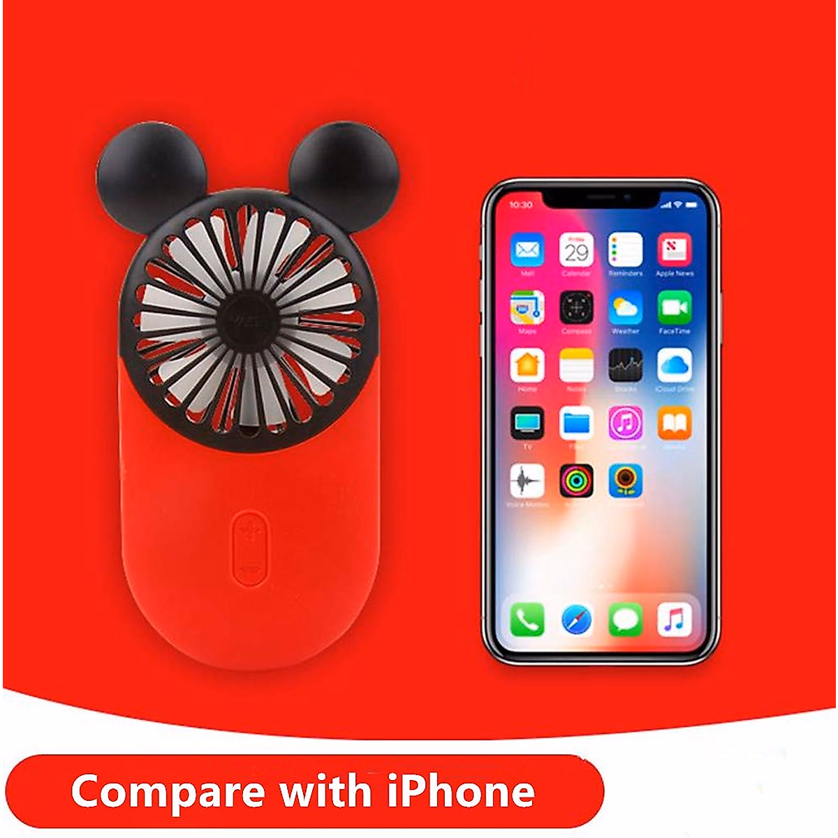 DECVO Cute Personal Mini Fan, Handheld & Portable USB Rechargeable Fan with Beautiful LED Light, 3 Adjustable Speeds, Portable Holder, for Indoor Or Outdoor Activities, Cute Mouse 2 Pack (Red+Pink)