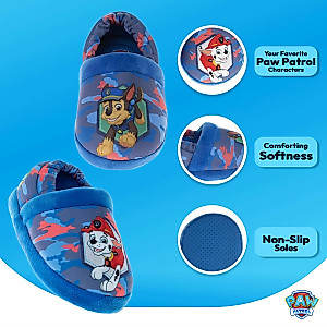 Nickelodeon Paw Patrol slippers - Boys Chase and Marshall House Shoes - Plush Lightweight Warm indoor Comfort Soft Aline House Slippers - Dar-Blue (size 9-10 Toddler)