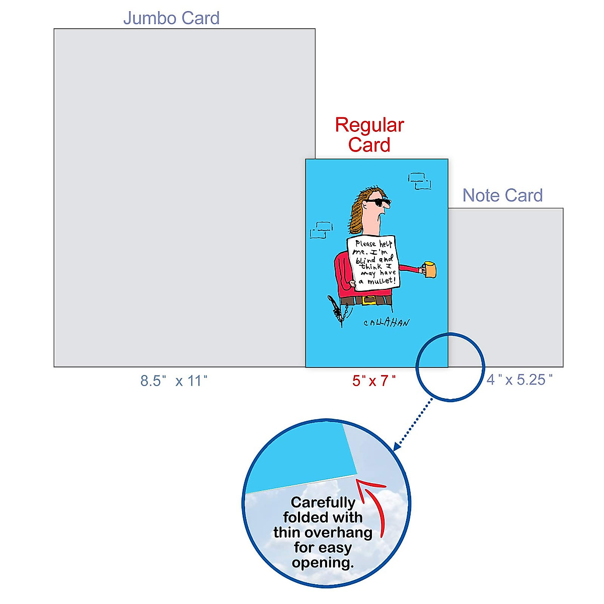 NobleWorks - 1 Hilarious Birthday Card with Envelope - Funny Card with Cartoons, Humor Comic Notecard - Blind Mullet C6150BDG