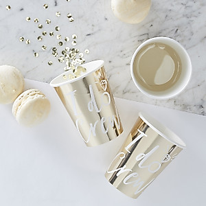 Ginger Ray White and Gold Foiled Paper Party I Do Crew Decorative Cups 8 Pack