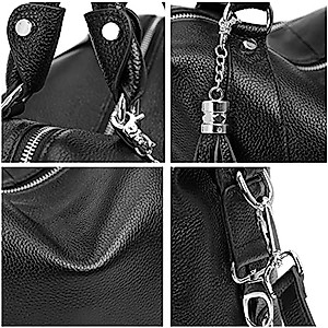 Heshe Leather Purses for Women Shoulder Hobo Bags Satchel Top Handle Tote Bag Crossbody Handbags Ladies Purse (Black)