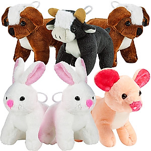 Bedwina Plush Stuffed Animals - Farm Animal Toys - (Pack of 12 Bulk) 5 Inch Soft Cuddly Plushed Cow, Pig, Bunny Rabbit, Dog, Party Favors, Gifts, Prizes for Toddlers and Kids