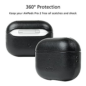 Alto Case for AirPods Pro 2 with Keychain, Italian Leather Case Cover Compatible AirPods Pro 2nd Generation 2022 Women Men Protective Hard Shell Supports Wireless Charging Front LED Visible (Black)