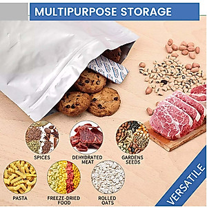 RL7 9.5 Mil Mylar Bags for Food Storage with Oxygen Absorbers 300CC – 100 Pack Ziplock Heat Resealable Mylar Bags 1 Gallon 10"x14" (30Pcs) - 1 Quart 6"x9" (30Pcs) – 1/2 Pint 4"x6" (40Pcs) & Labels