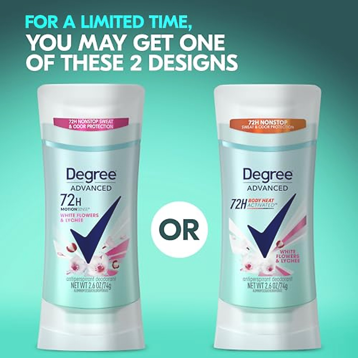 Degree Advanced Protection Antiperspirant Deodorant White Flowers & Lychee for 72-Hour Sweat & Odor Control for Women, with Body Heat Activated Technology, 2.6 oz