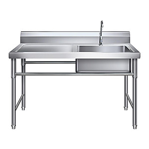 KARFER Kitchen Sink, Freestanding Stainless Steel Sink, Commercial Restaurant Sink with Faucet and Drainboard for Cafe, Bar, Hotel, Garage, Laundry Room (Size : Left Platform)