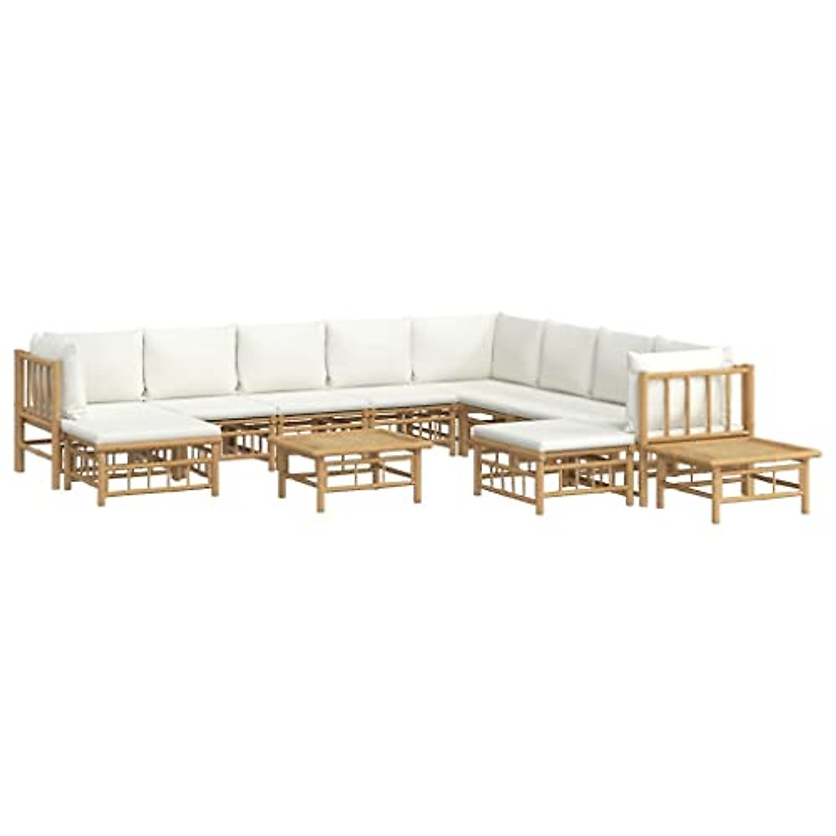 CUMYZO 12 Piece Patio Lounge Set with Cream White Cushions Bamboo 92.3kg/203.06lb