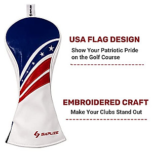 SAPLIZE Golf Club Head Covers Fits Driver Fairway Wood and Hybrid, Premium PU Leather Golf Headcovers for Clubs Protector, Embroidered Stars and Stripes Flag Design
