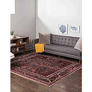 Unique Loom Timeless Collection Area Rug - Jude (7' 6" Square, Burgundy/ Black)