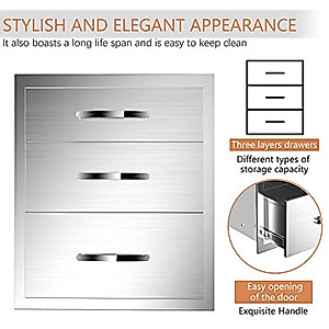 KODOM Outdoor Kitchen Drawers Stainless Steel,20W x 27H x 23D Inch Flush Mount Triple Drawers,BBQ Drawers for Outdoor Kitchens or BBQ Island