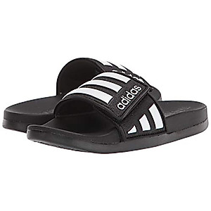 adidas unisex child Adilette Comfort Adjustable Slide, Black, 4 Big Kid US