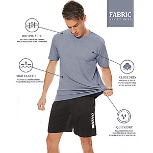 KEFITEVD Athletic Shirts for Men Breathable Quick Dry Gym Training Outdoor Running T-Shirt Short Sleeve Cool Shirt Light Grey