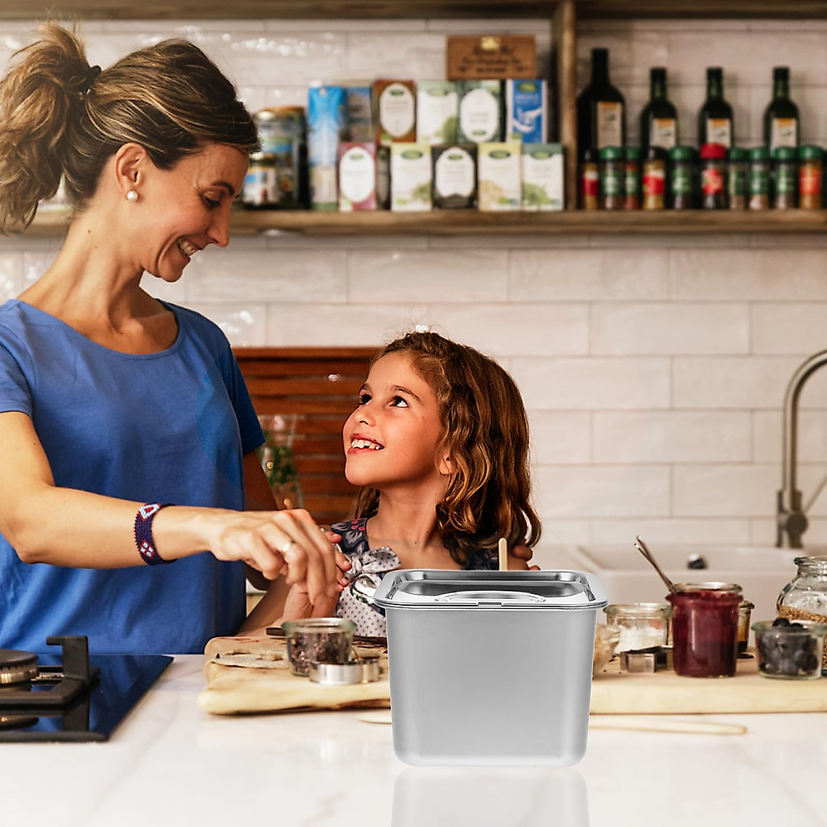 COLLBATH 6.29x6.29x4.72" Stainless Steel Ice Cream Container with Lid Airtight Storage Box for Homemade Ice Cream Yogurt Cold Desserts Easy to Clean