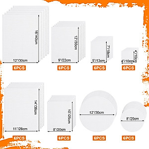 Qilery 48 Pcs Stretched Canvas Multipack for Painting, 4x4'', 5x7'', 8x10'', 9x12'', 11x14'', 12x16'', 12x12'', 8x8'', 6 of Each, Cotton White Blank Canvas Boards Kid Art Panels for Oil Acrylic