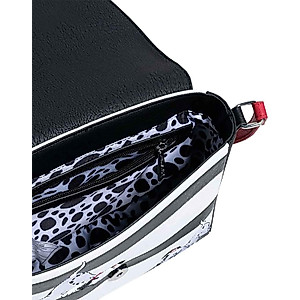 Loungefly x Disney 101 Dalmatians Striped Faux Leather Crossbody Bag (One Size, Black, White, Red)