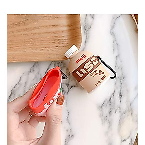 Cute AirPod Case Cover for Apple AirPods 1 2 AirPods1 AirPods with Clip Hook Keychain Pink Strawberry Flavor Juice Milk Drink Bottle 3D Cartoon Meiji Kawaii Lovely Fun Fresh Girls Kids Teens Daughter