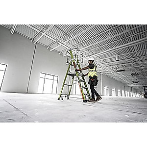 Little Giant Ladders Little Giant Ladder Systems Safety Cage 2.0, M4, 4ft Enclosed Platform, Ladder with Adjustable Outriggers, Fiberglass, Type 1AA, 375 lbs Weight Rating, (19704-146), Hi-viz Green