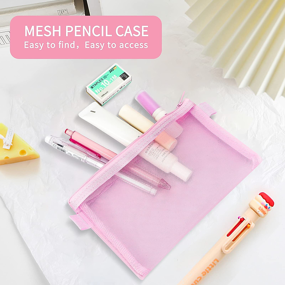 Classycoo Mesh Pen Bag 5 PCS Zipper Mesh Pencil Bags Multifunctional Makeup Bag…