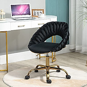 Ufurpie Cute Velvet Desk Chair for Home Office,Modern Vanity Chair,Height Adjustable Swivel Rolling Comfy Chair Computer Chair with Gold Legs for Living Room Bedroom,Black