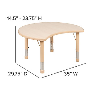 EMMA + OLIVER 25.125" W x 35.5" L Crescent Natural Plastic Adjustable Activity Table-Seats 4