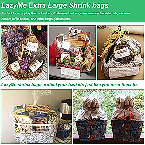 LazyMe Extra Large Jumbo Shrink Wrap Bags Cellophane Bags for Easter Baskets - 37 x 45 Inch Premium Quality Bags (5 pcs)