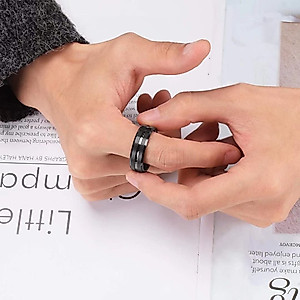 King Will Classic 8mm Black Tungsten Carbide Wedding Band Ring Polished Finish Grooved Center Comfort Fit (10.5)