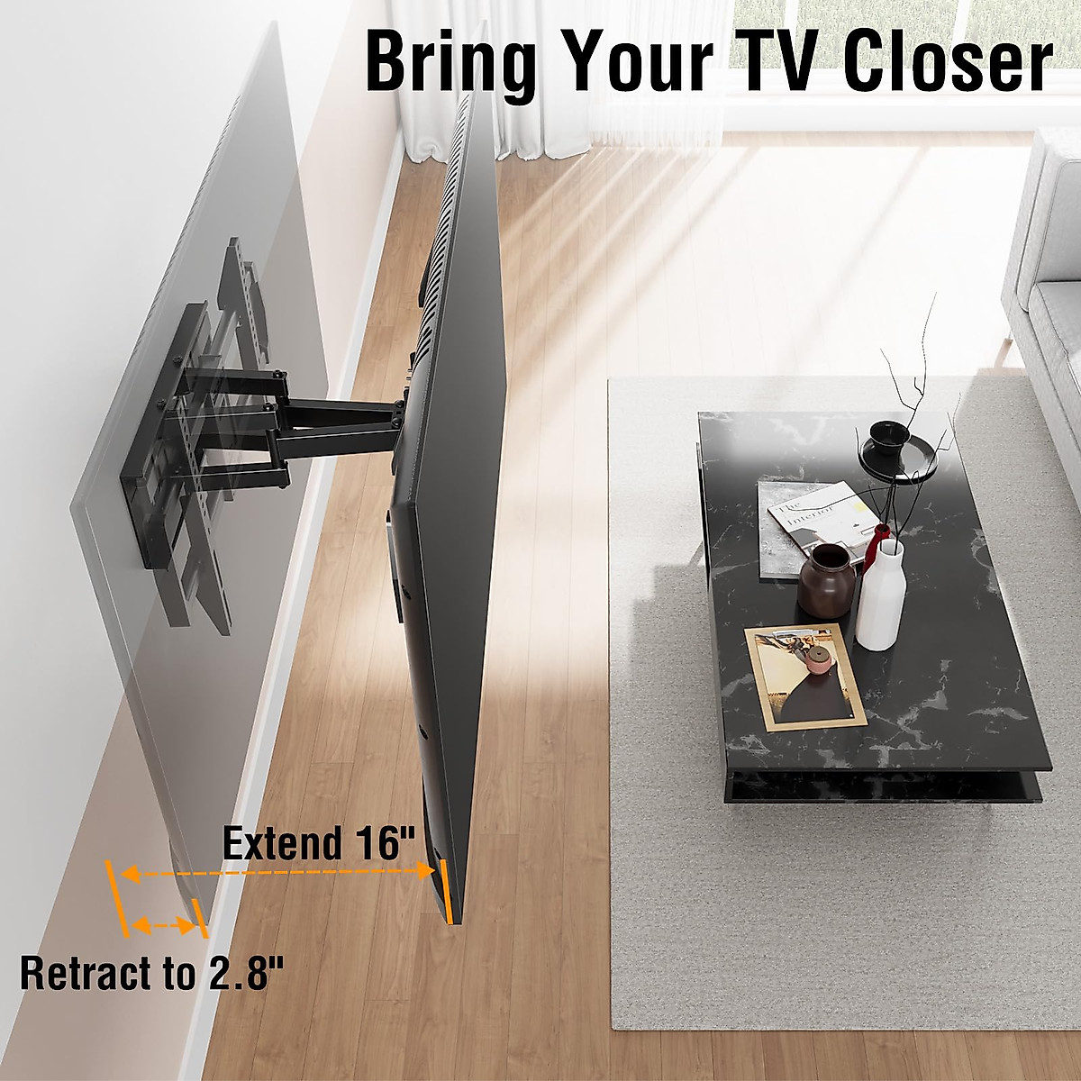 ELIVED TV Wall Mount for Most 42-82 Inch Flat Curved TVs, Full Motion Wall Mount TV Bracket Swivel and Tilt TV Mount with Articulating Arms, Fits 12"-16" Wood Studs, Max VESA 600x400mm, 100 lbs