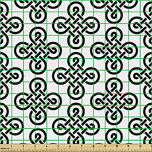 Ambesonne Celtic Fabric by The Yard, Old-Fashion Irish Knot Motifs in Symmetric Regular Design European Culture Theme, Decorative Fabric for Upholstery and Home Accents, 1 Yard, Black White