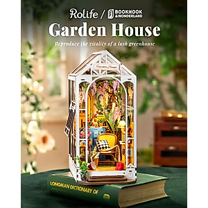 Rolife DIY Book Nook Kit Wooden 3D Puzzle Bookends 9.5" Garden House Miniature Kit with LED Bookshelf Decor Arts and Crafts for Adults Family Project Hobby Creative Gifts for Girls Boys Christmas