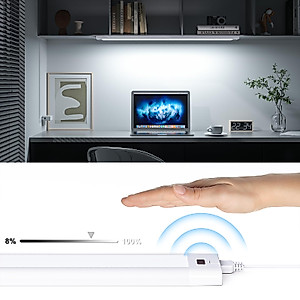 WOBANE Under Cabinet Lighting, 24 inch Plug in LED Counter Light Bar, Hand Wave Activated, Touchless Dimmable for Kitchen Cabinet, Shelf, Under Desk, Color Tunable 2700K to 6500K,White Panel,1400LM