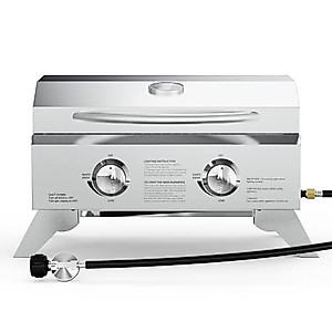 Tabletop Portable BBQ Grill, Dual Propane Burner - Stainless Steel