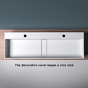 Weibath 47'' Bathroom Vessel Sink Double-Bowl Bathroom Sink Wall Mounted Trough Floating Sink in Matte White