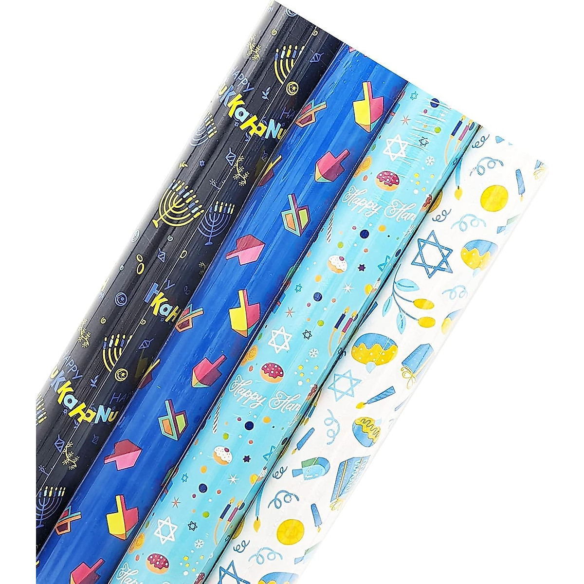 The Dreidel Company Happy Hanukkah Gift-Wrap Chanukah 17.5" in. X 180" in. Each (Happy Hanukkah 4 Roll Variety Pack)