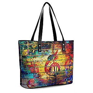 Womens Handbag Music Notes Leather Tote Bag Top Handle Satchel Bags For Lady
