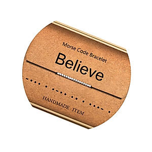 Lcherry Believe Morse Code Bracelet Handmade Beads on Silk Cord Bracelet inspirational Gifts for Women