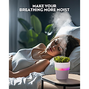 DqBaoKuan Small Humidifiers for Bedroom, Mini Fake Plants Portable Cool Mist Humidifier, USB Desk Personal Humidifiers for Baby Room Travel Bedside Office Home, 2 Mist Modes, 150ML