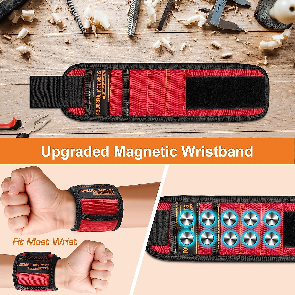 2P Magnetic Wristband Stocking Stuffers for Men, Tool Belt Magnet Wrist for Holding Screws Nails Drill Bits Cool Gadget Christmas Birthday Dad Him Husband Women Who Have Everything Wants Nothing