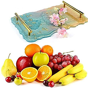 Silicone Resin Tray Mold,Large Irregular Tray Mold Epoxy Resin Mold with 2 Metal Handles Easy Demold Silicon Coaster molds for Making Faux Agate Tray,Serving Board,Fruit Tray,etc,L
