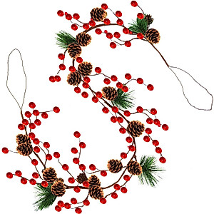 TURNMEON 6 FT Christmas Garland Christmas Decorations Red Berries Garlands Pine Cones Bristle Pine Garlands Realistic Christmas Garlands for Mantle Fireplace Xmas Garlands Home Decor Indoor Outdoor