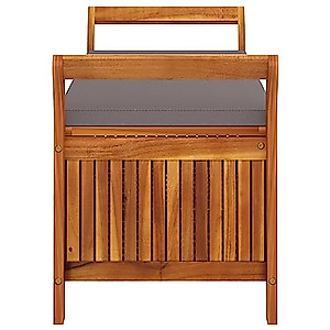vidaXL Solid Acacia Wood Patio Storage Bench with Cushion - Comfortable Seating - Durable & Robust - Brown Gray - Stylish Garden Furniture