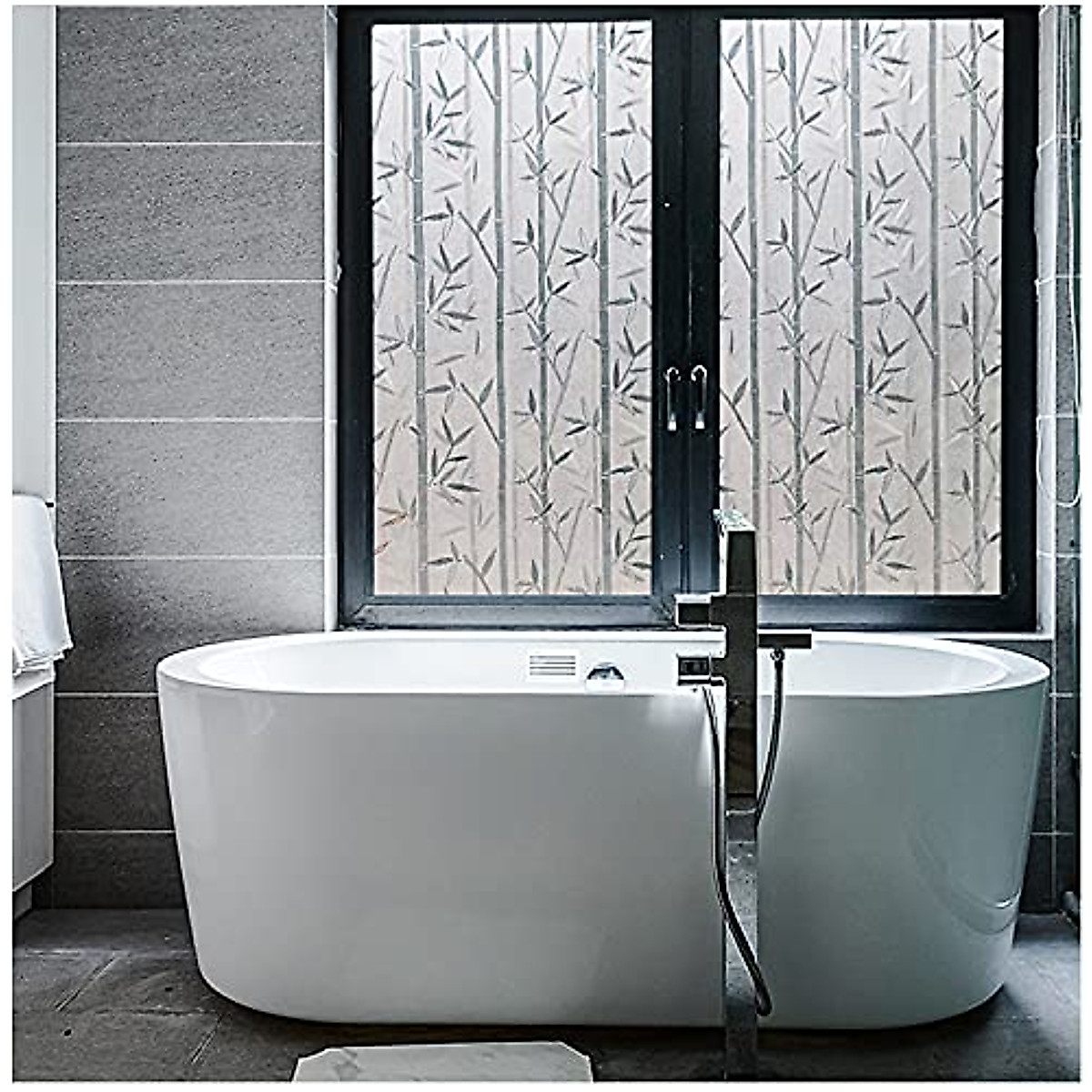 Window Privacy Film Bamboo Patten Frosted Glass Films, Self-Adhesive Static Cling Window Stickers, Anti-UV, Heat Insulation for Living Room Kitchen Patio Doors (17.5 x78.7Inch)